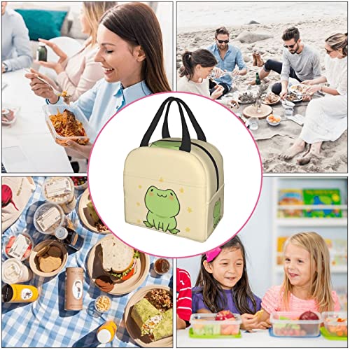 Senheol Cute Frog Cartoon Print Lunch Box, Kawaii Small Insulation Lunch Bag, Reusable Food Bag Lunch Containers Bags for Women Men