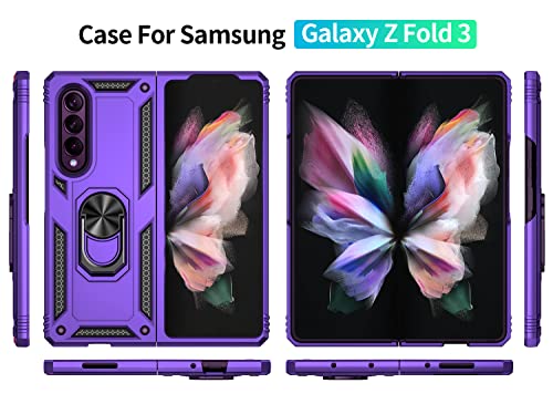 SunStory Galaxy Z Fold 3 Case, Military Grade Purple Bumper with Magnetic Kickstand, Shock-Absorbent for Samsung Z Fold 3 5G 2021