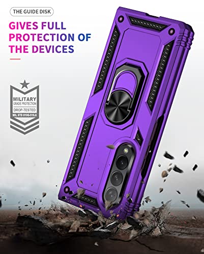 SunStory Galaxy Z Fold 3 Case, Military Grade Purple Bumper with Magnetic Kickstand, Shock-Absorbent for Samsung Z Fold 3 5G 2021