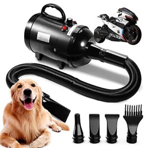 aiiyme dog dryer, 4.3hp/3200w dog hair dryer dog pet grooming blow dryer with adjustable airflow speed and temperature, 78 in flexible hose, 4 nozzles, pro high velocity dryer/blower for dogs