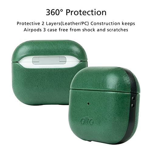 Alto Protective Leather Case Cover for Airpods 3 Charging Case, Italian Aniline Leather Accessories for Apple AirPods 3 Men Women, Supports Wireless Charging Front LED Visible (Forest Green)