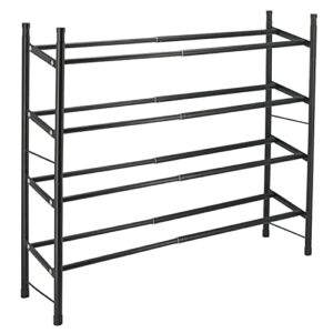 lnyzqus 4-tier expandable shoe rack,stackable sturdy shoe shelf shoes stand,metal slim closet shoe racks organizer adjustable long sneaker rack for closet entryway-black