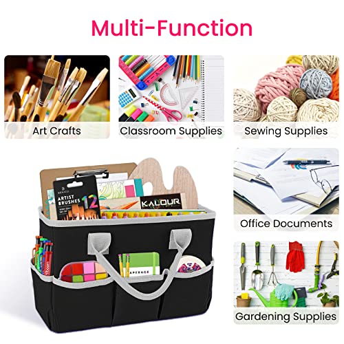 Godery Desktop Tote and Stock Organize, Teacher Helper Tote Bag Organization for Arts, Books, Stationery, etc, and Office Desk Organize, Make-up Storage Tote with Handles for Travel (BLACK-2)