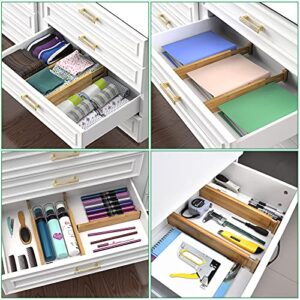 4 Pack Drawer Dividers for Clothes, Expandable Bamboo Separators Organization, Adjustable Organizers for Kitchen, Bedroom, Bathroom, Dresser, Office, Cabinet and Closet Storage