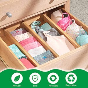 4 Pack Drawer Dividers for Clothes, Expandable Bamboo Separators Organization, Adjustable Organizers for Kitchen, Bedroom, Bathroom, Dresser, Office, Cabinet and Closet Storage