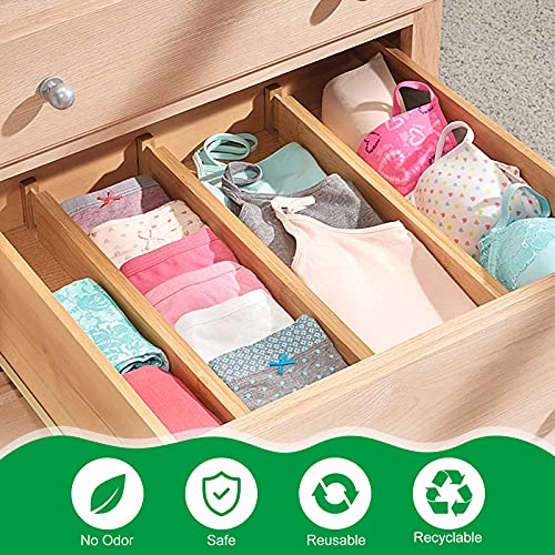 4 Pack Drawer Dividers for Clothes, Expandable Bamboo Separators Organization, Adjustable Organizers for Kitchen, Bedroom, Bathroom, Dresser, Office, Cabinet and Closet Storage