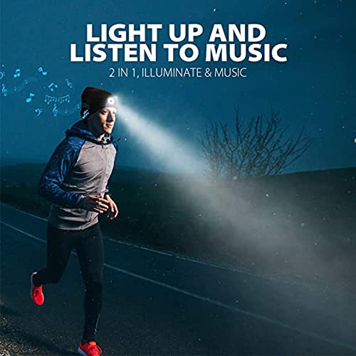 Bluetooth Beanie Hat with Light, Unisex USB Rechargeable LED Headlamp Cap with Headphones, Built-in Speakers & Mic Winter Knitted Night Lighted Music Hat, Gifts for Men Him Husband Men and women