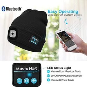 Bluetooth Beanie Hat with Light, Unisex USB Rechargeable LED Headlamp Cap with Headphones, Built-in Speakers & Mic Winter Knitted Night Lighted Music Hat, Gifts for Men Him Husband Men and women