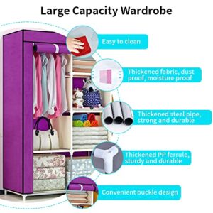 QLFJ-FurDec Portable Wardrobe Closet, 47 Inch Clothes Storage Organizer Rack Shelves, Non-Woven Fabric Cover Standing Closet with 2 Hanging Rods, Durable, Quick and Easy Assembly(Purple)