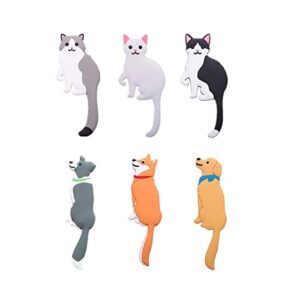 yistos cute animal decorative wall hooks ,kids adhesive,adhesive shower towel hooks for bathrooms wall mounted,hat key hooks decorative for wall, small keychain hook(3pcs cat,3 pcs dog), white