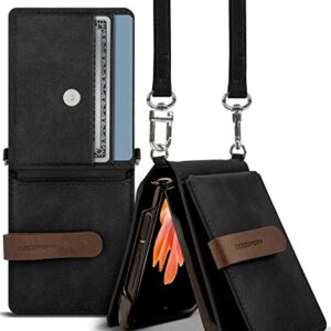 GOOSPERY Wallet Case Compatible with Galaxy Z Flip, Detachable Card Holder 2 Card Pocket Storage Premium PU Leather Adjustable Cross-Body Strap Attached Earbud Cord Organizer (Black)