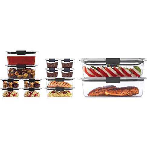 Rubbermaid Brilliance Storage Plastic Lids, Leak Proof Food Container, Clear, 24-Piece & Leak-Proof Brilliance Food Storage Set | 9.6 Cup Plastic Containers, 2-Pack, Clear