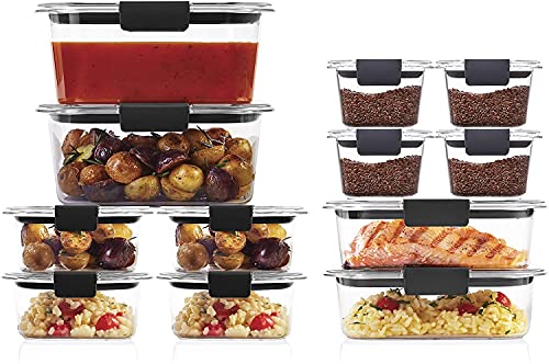 Rubbermaid Brilliance Storage Plastic Lids, Leak Proof Food Container, Clear, 24-Piece & Leak-Proof Brilliance Food Storage Set | 9.6 Cup Plastic Containers, 2-Pack, Clear