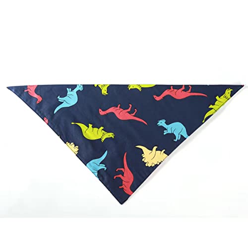 Ming Heng Lovely Dog Scarf Navy Blue Dinosaur Animal Pattern Triangle Scarf Dog Cat Pet Bandanas Decoration Accessories (Navy Blue)