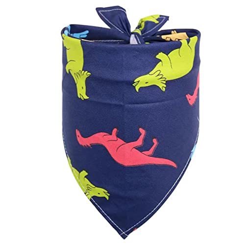 Ming Heng Lovely Dog Scarf Navy Blue Dinosaur Animal Pattern Triangle Scarf Dog Cat Pet Bandanas Decoration Accessories (Navy Blue)