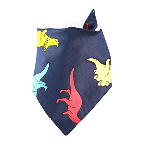 Ming Heng Lovely Dog Scarf Navy Blue Dinosaur Animal Pattern Triangle Scarf Dog Cat Pet Bandanas Decoration Accessories (Navy Blue)