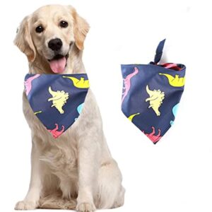 Ming Heng Lovely Dog Scarf Navy Blue Dinosaur Animal Pattern Triangle Scarf Dog Cat Pet Bandanas Decoration Accessories (Navy Blue)