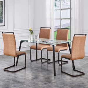 BAOPIN Modern Dining Chairs Set of 4, Brown Side Dining Room Chairs, Armless Kitchen Chairs with Faux Leather Padded Seat High Back and Sturdy Chrome Legs, Chairs for Dining Room,Kitchen,Living Room