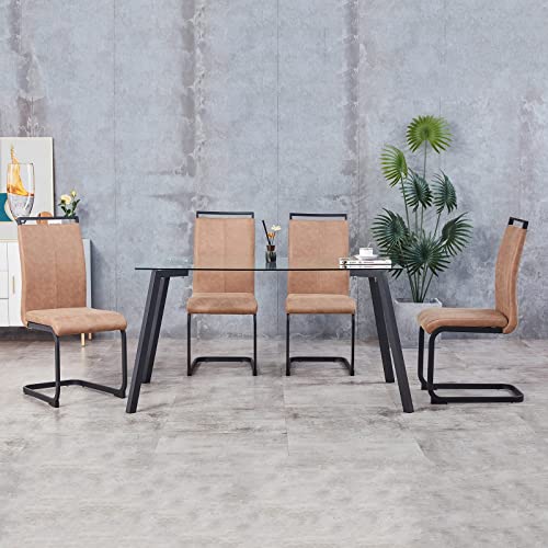 BAOPIN Modern Dining Chairs Set of 4, Brown Side Dining Room Chairs, Armless Kitchen Chairs with Faux Leather Padded Seat High Back and Sturdy Chrome Legs, Chairs for Dining Room,Kitchen,Living Room