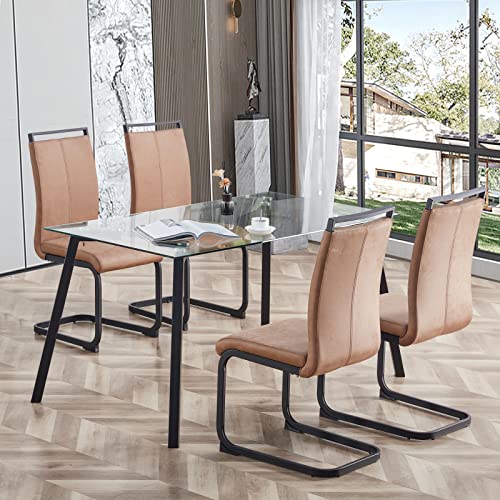 BAOPIN Modern Dining Chairs Set of 4, Brown Side Dining Room Chairs, Armless Kitchen Chairs with Faux Leather Padded Seat High Back and Sturdy Chrome Legs, Chairs for Dining Room,Kitchen,Living Room