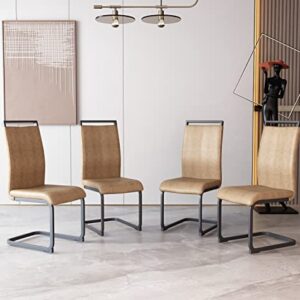 BAOPIN Modern Dining Chairs Set of 4, Brown Side Dining Room Chairs, Armless Kitchen Chairs with Faux Leather Padded Seat High Back and Sturdy Chrome Legs, Chairs for Dining Room,Kitchen,Living Room