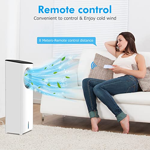 Portable Air Conditioner, 3-IN-1 Evaporative Air Cooler, Personal Bladeless Tower Fan/AC Cooling & Humidification, 3 Wind Speeds, 3 Modes, 40°Oscillation, 4-8H Timer with Remote Control, Evaporative Coolers For Room Home Office