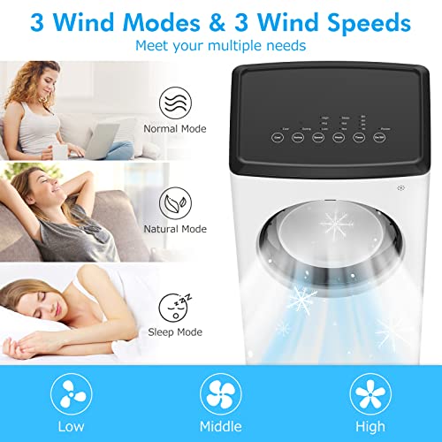 Portable Air Conditioner, 3-IN-1 Evaporative Air Cooler, Personal Bladeless Tower Fan/AC Cooling & Humidification, 3 Wind Speeds, 3 Modes, 40°Oscillation, 4-8H Timer with Remote Control, Evaporative Coolers For Room Home Office