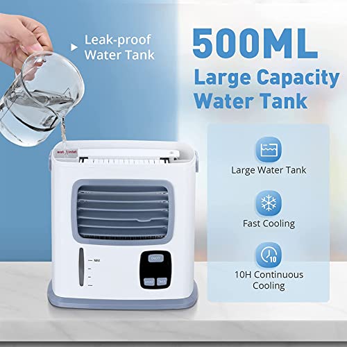 Portable 3 in 1 Air Cooling Cooler - Personal Mini Air Conditioner Fan w/12 H Timer, 500ML Water Tank, 2 Speeds, Adjustable Wind Direction, Low Noise, Ideal for Office Home Room Desk Bedroom Dorm