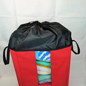 CYIRAN Visible Large Capacity Clothes Storage Bag Organizer with Handle Thick Fabric Foldable Drawstring Closure Water-Proof Storage Hamper Laundry Basket (Red, Visible)