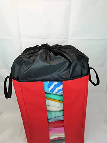 CYIRAN Visible Large Capacity Clothes Storage Bag Organizer with Handle Thick Fabric Foldable Drawstring Closure Water-Proof Storage Hamper Laundry Basket (Red, Visible)