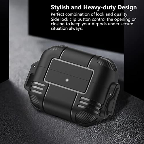 Aircawin for Airpods 3 Case Lock,Secure Lock Clip Case for Airpods 3rd Generation Case Cover,Full-Body Military Rugged Heavy Duty Protective TPU Case with Keychain for Airpods 3 Charging Case,Dark