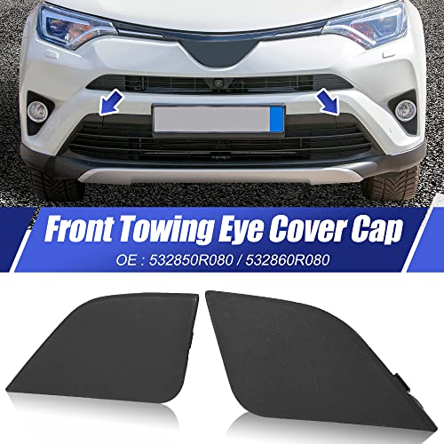 X AUTOHAUX Pair Front Left Right Bumper Tow Hook Towing Eye Cover Cap Replacement for Toyota RAV4 2016-2018 532850R080 532860R080