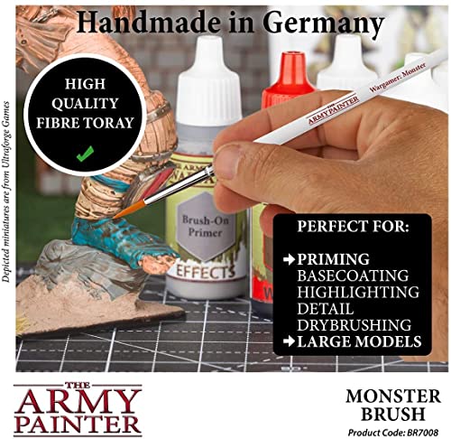 The Army Painter Wargamer: 3pcs Monster - Wargamer Brush Set with Synthetic Toray Hair – Large Basecoat Brush for Wargames, Fine Detail Paint Brush for Miniature Painting & Miniature Paint Sets