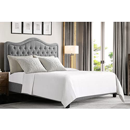 Rosevera Grayson Adjustable Headboard Bed with Fine Polyester and Button Tufting for Bedroom, Full, Ash