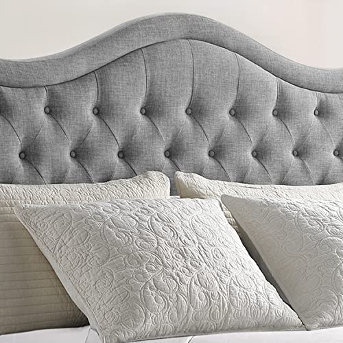 Rosevera Grayson Adjustable Headboard Bed with Fine Polyester and Button Tufting for Bedroom, Full, Ash