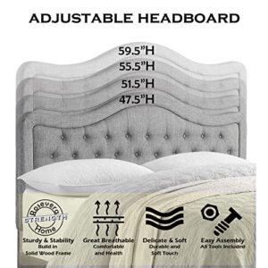 Rosevera Grayson Adjustable Headboard Bed with Fine Polyester and Button Tufting for Bedroom, Full, Ash