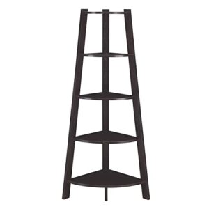 convenience concepts newport 5 tier wide corner bookcase, espresso