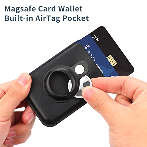 REMOJANO Snap-on MagSafe Card Wallet with Built-in AirTag Pocket, AirTag Case & Magnetic Card Wallet, Compatible for iPhone 12/13 Series (Black)