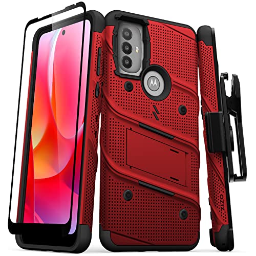 ZIZO Bolt Bundle for Moto G Power 2022 Case with Screen Protector Kickstand Holster Lanyard - Red