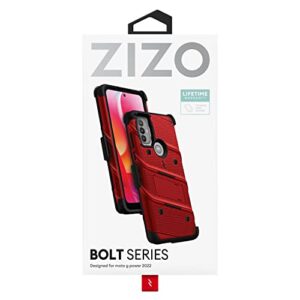 ZIZO Bolt Bundle for Moto G Power 2022 Case with Screen Protector Kickstand Holster Lanyard - Red