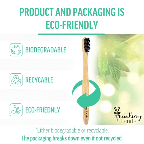 Traveling Panda Bamboo Toothbrushes Soft Bristles, Travel Toothbrush Kit, Includes Brushes and Mint Toothpaste Tablets, Essentials for On The Go Teeth Brushing, 2 Large Brushes and x2 10 Tabs