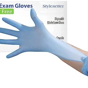 Style Setter Powder-Free Nitrile Disposable Exam Gloves, Industrial Medical Examination, No Latex Rubber, Non-Sterile, Food Safe, Textured Fingertips, Ultra-Strong, Blue-Size Large, Pack of 100