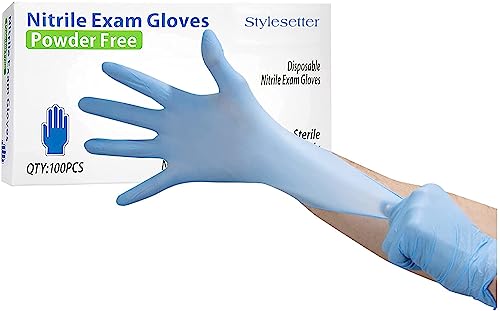 Style Setter Powder-Free Nitrile Disposable Exam Gloves, Industrial Medical Examination, No Latex Rubber, Non-Sterile, Food Safe, Textured Fingertips, Ultra-Strong, Blue-Size Large, Pack of 100