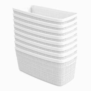 curver jute decorative plastic organization and storage basket perfect bins for home office, closet shelves, kitchen pantry and all bedroom essentials, slim, white, set of 8