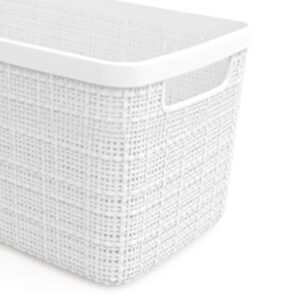 Curver Jute Decorative Plastic Organization and Storage Basket Perfect Bins for Home Office, Closet Shelves, Kitchen Pantry and All Bedroom Essentials, Slim, White, Set of 8