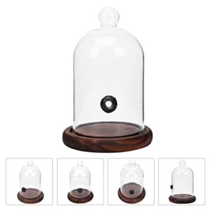 YARDWE Smoking Cloche Dome with Wooden Base Glass Cocktail Infuser Lid Elegant Dessert Stand Cake Display Stand Food Cover 19x10cm