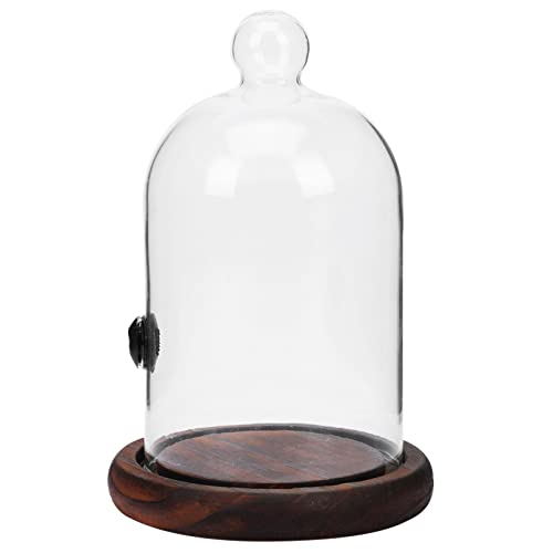 YARDWE Smoking Cloche Dome with Wooden Base Glass Cocktail Infuser Lid Elegant Dessert Stand Cake Display Stand Food Cover 19x10cm