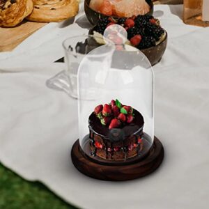 YARDWE Smoking Cloche Dome with Wooden Base Glass Cocktail Infuser Lid Elegant Dessert Stand Cake Display Stand Food Cover 19x10cm