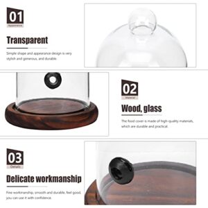 YARDWE Smoking Cloche Dome with Wooden Base Glass Cocktail Infuser Lid Elegant Dessert Stand Cake Display Stand Food Cover 19x10cm