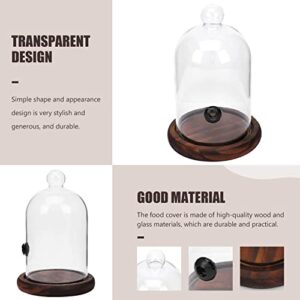 YARDWE Smoking Cloche Dome with Wooden Base Glass Cocktail Infuser Lid Elegant Dessert Stand Cake Display Stand Food Cover 19x10cm